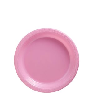 amscan new pink round disposable plastic plates - 7" (pack of 50) - sturdy dinnerware for parties, events & everyday use