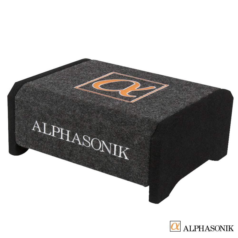 Alphasonik AS8DF 8 inch 600 Watts 4-Ohm Down Fire Shallow Mount Flat Enclosed Sub woofer for Tight Spaces in Cars and Trucks, Slim Thin Loaded Subwoofer Air Tight Sealed Bass Enclosure