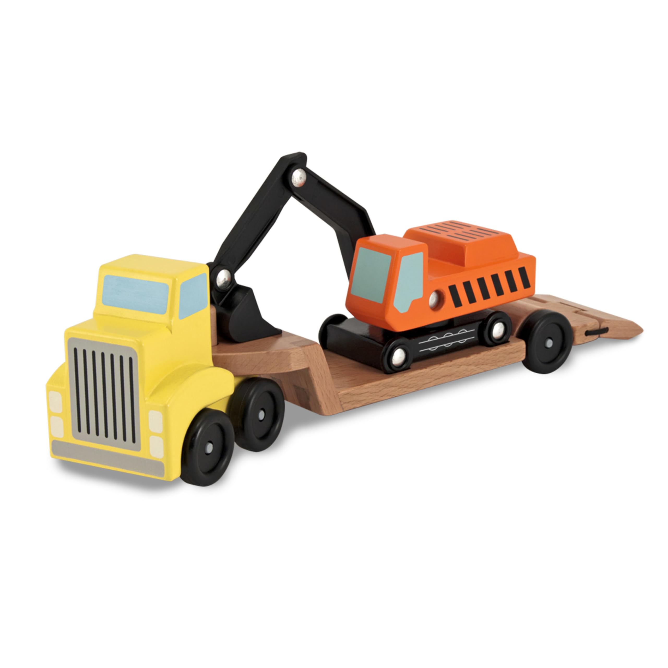 Melissa & Doug Trailer and Excavator Wooden Vehicle Set (3 pcs)