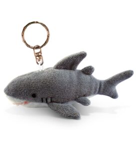 puzzled shark plush keychain stuffed animal toy - soft fur ocean life animal grey shark charm keyring, cute decorative plush toy accessory fun buddy for kids bag, purse, backpack, handbag - 4 inches