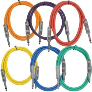 seismic audio speakers guitar cables, ts ¼” guitar cables, 3 feet, multicolor, pack of 6