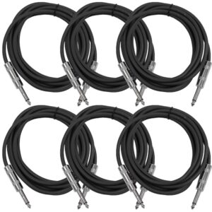 seismic audio speakers guitar cables, ts ¼” guitar cables, black, pack of 6, 10 feet