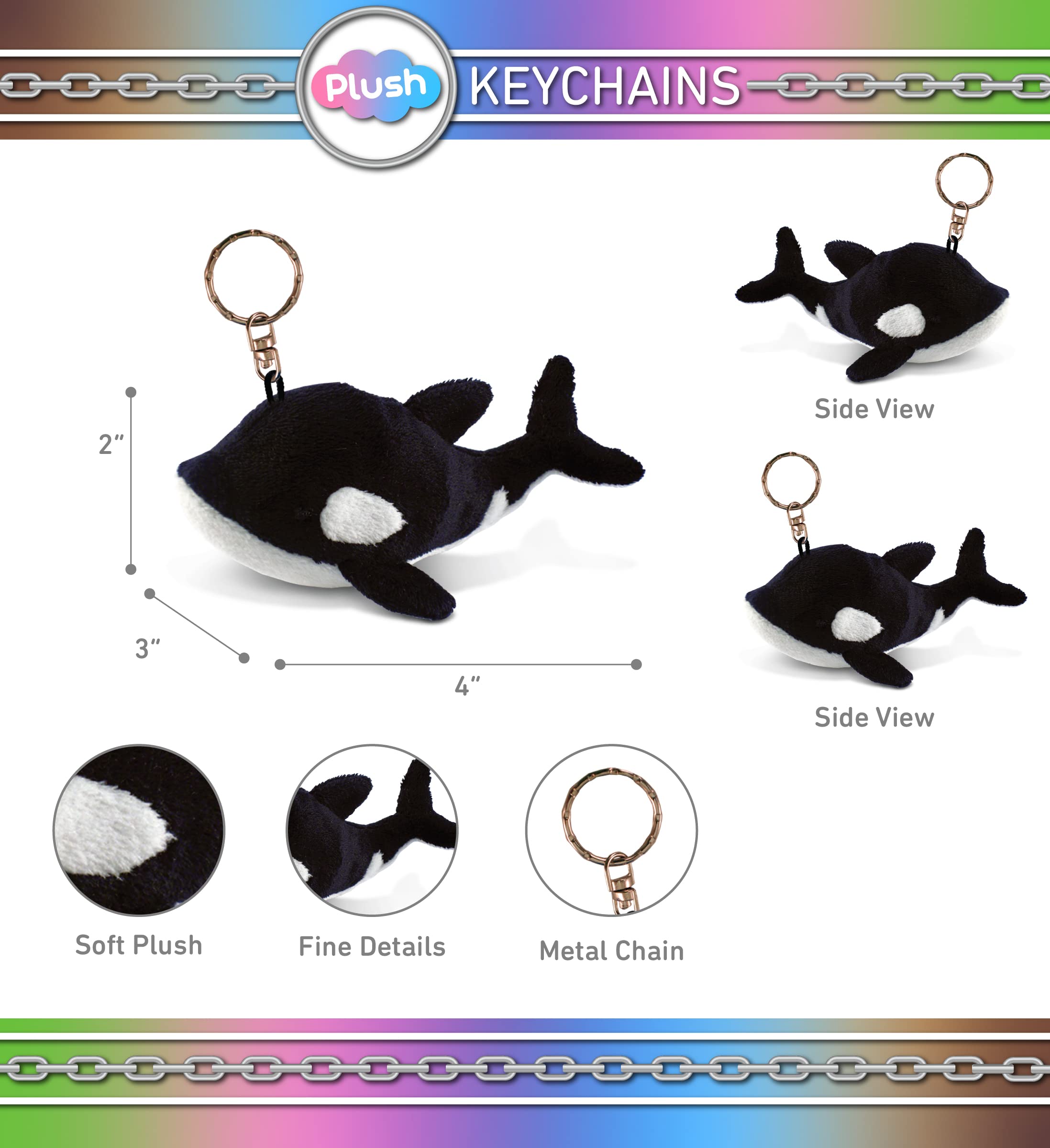 Puzzled Killer Whale Plush Keychain Stuffed Animal Toy - Soft Ocean Life Animal Black Whale Charm Keyring, Decorative Plush Toy Accessory Fun Buddy For Kids Bag - 4 Inches