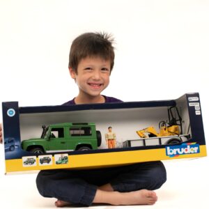 Bruder Land Rover Defender Rigid Drawbar Trailer Jcb Micro Excavator and Construction Worker for unisex-children