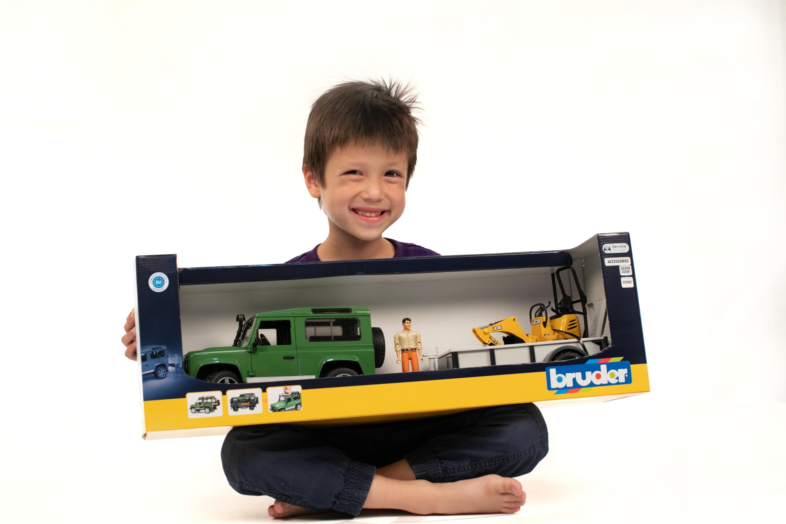 Bruder Land Rover Defender Rigid Drawbar Trailer Jcb Micro Excavator and Construction Worker for unisex-children