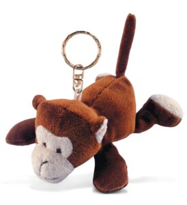 puzzled monkey plush keychain stuffed animal toy - soft wild life animal brown chimp charm keyring, cute decorative plush toy accessory fun buddy - 4 inches