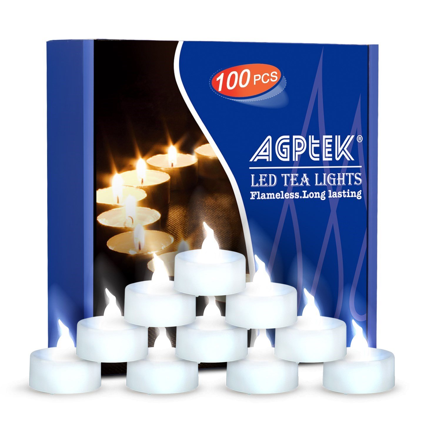 AGPtEK Tea Lights,100 Pack Flameless LED Candles Battery Operated Tealight Candles No Flicker Long Lasting Tealight for Wedding Holiday Party Home Decoration(Cool White)