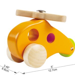 Hape Little Copter Wooden Toy Toddler Play Vehicle, L: 5, W: 2.6, H: 3.5 inch, Yellow