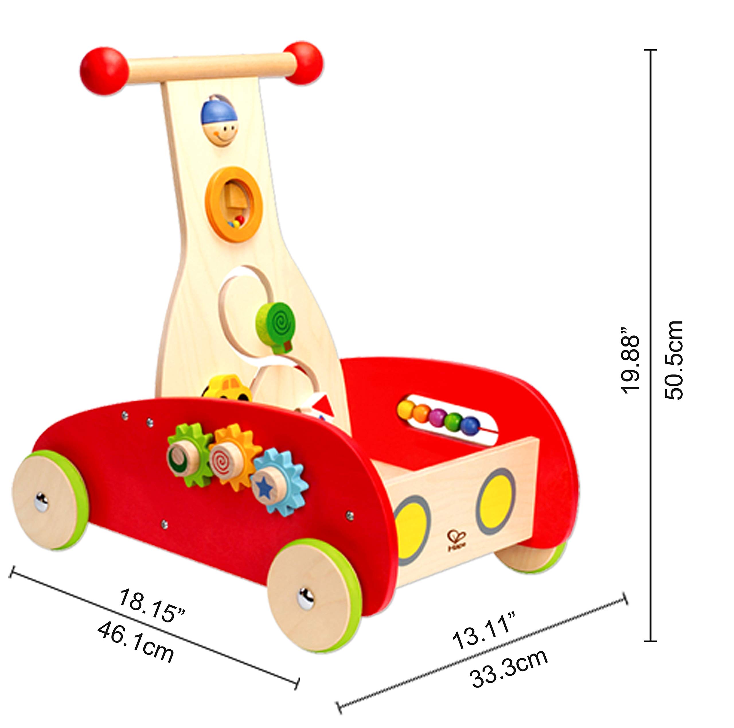 Hape Wonder Walker Push and Pull Toy | Award Winning Wooden Toddler Walking Activity Center, Rolling Baby Walker Toy, Red/Natural