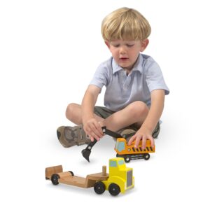 Melissa & Doug Trailer and Excavator Wooden Vehicle Set (3 pcs)