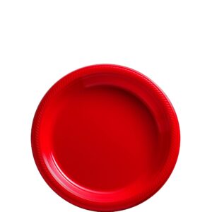 amscan big party pack plastic plates | apple red | 50 pcs, 7-inch