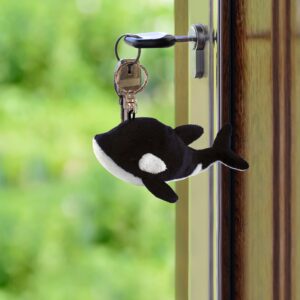 Puzzled Killer Whale Plush Keychain Stuffed Animal Toy - Soft Ocean Life Animal Black Whale Charm Keyring, Decorative Plush Toy Accessory Fun Buddy For Kids Bag - 4 Inches