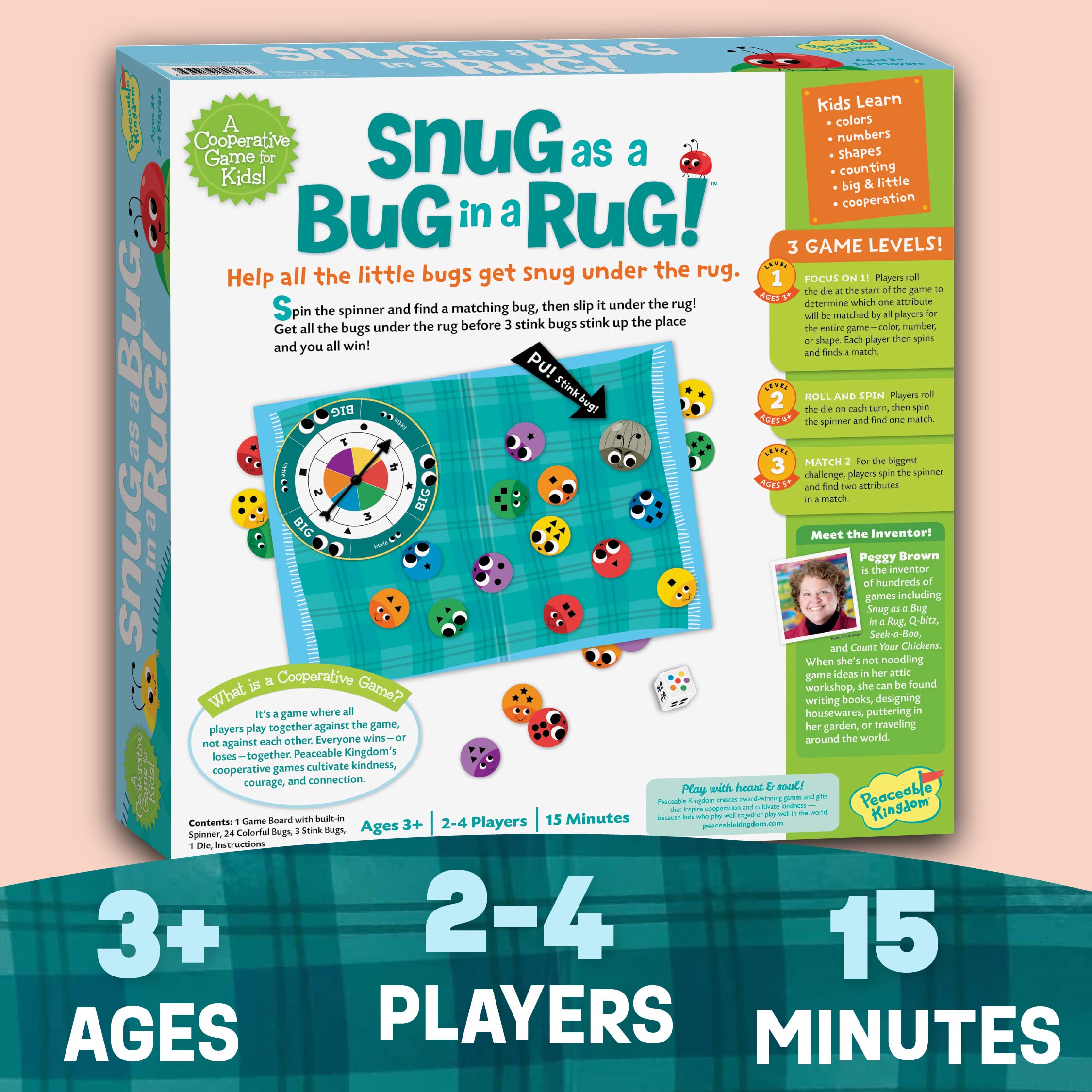 Peaceable Kingdom Snug as a Bug in a Rug Award Winning Cooperative Preschool Skills Builder Game for 2 to 4 Kids ages 3+