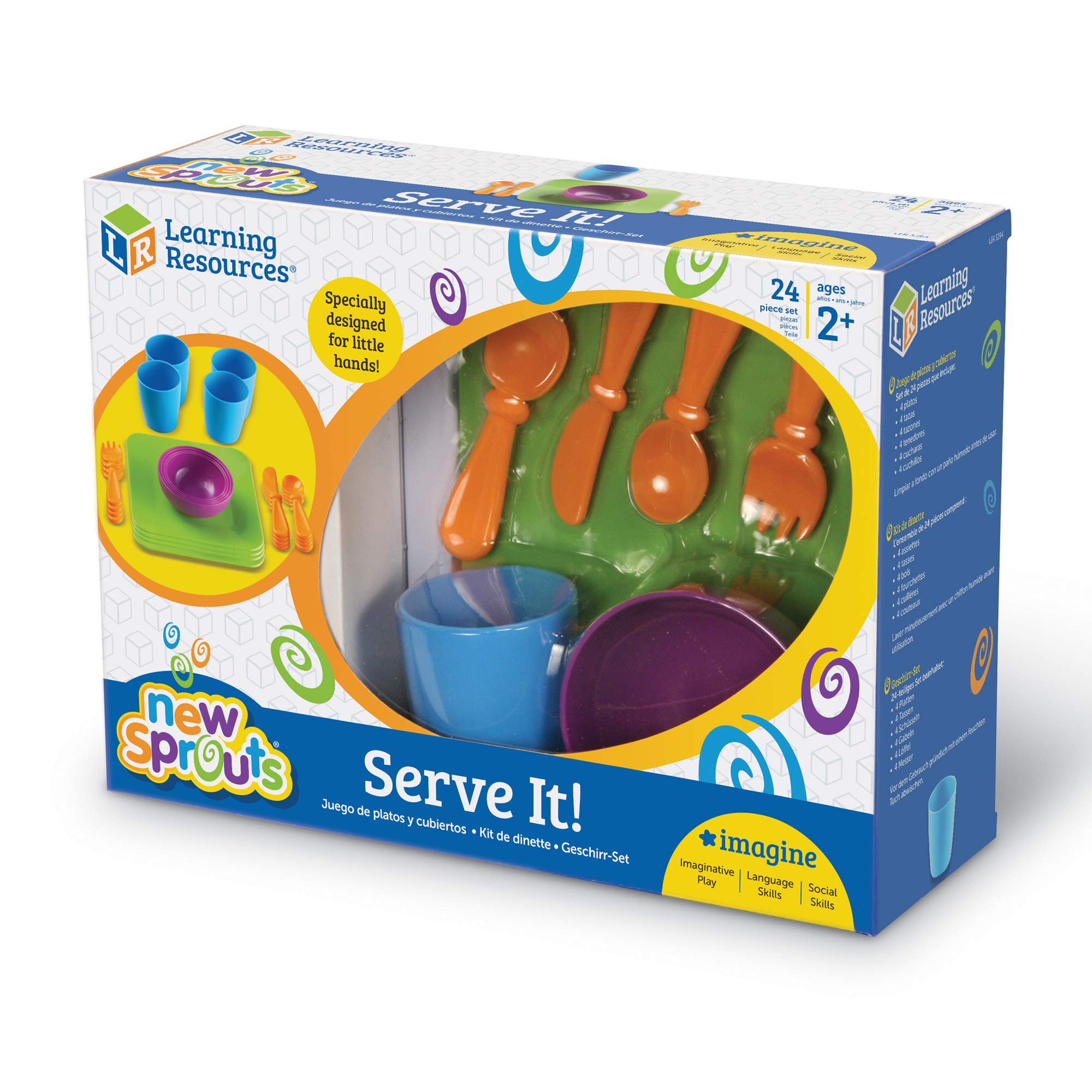 Learning Resources New Sprouts Serve It! Dish Set, Early Social Interactions, 24 Piece, Ages 2+,Multicolor,7 L x 7 W in