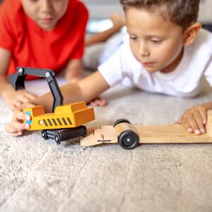 Melissa & Doug Trailer and Excavator Wooden Vehicle Set (3 pcs)