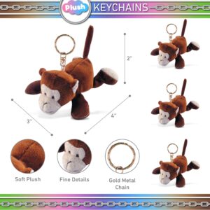 Puzzled Monkey Plush Keychain Stuffed Animal Toy - Soft Wild Life Animal Brown Chimp Charm Keyring, Cute Decorative Plush Toy Accessory Fun Buddy - 4 Inches