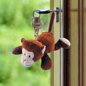 Puzzled Monkey Plush Keychain Stuffed Animal Toy - Soft Wild Life Animal Brown Chimp Charm Keyring, Cute Decorative Plush Toy Accessory Fun Buddy - 4 Inches