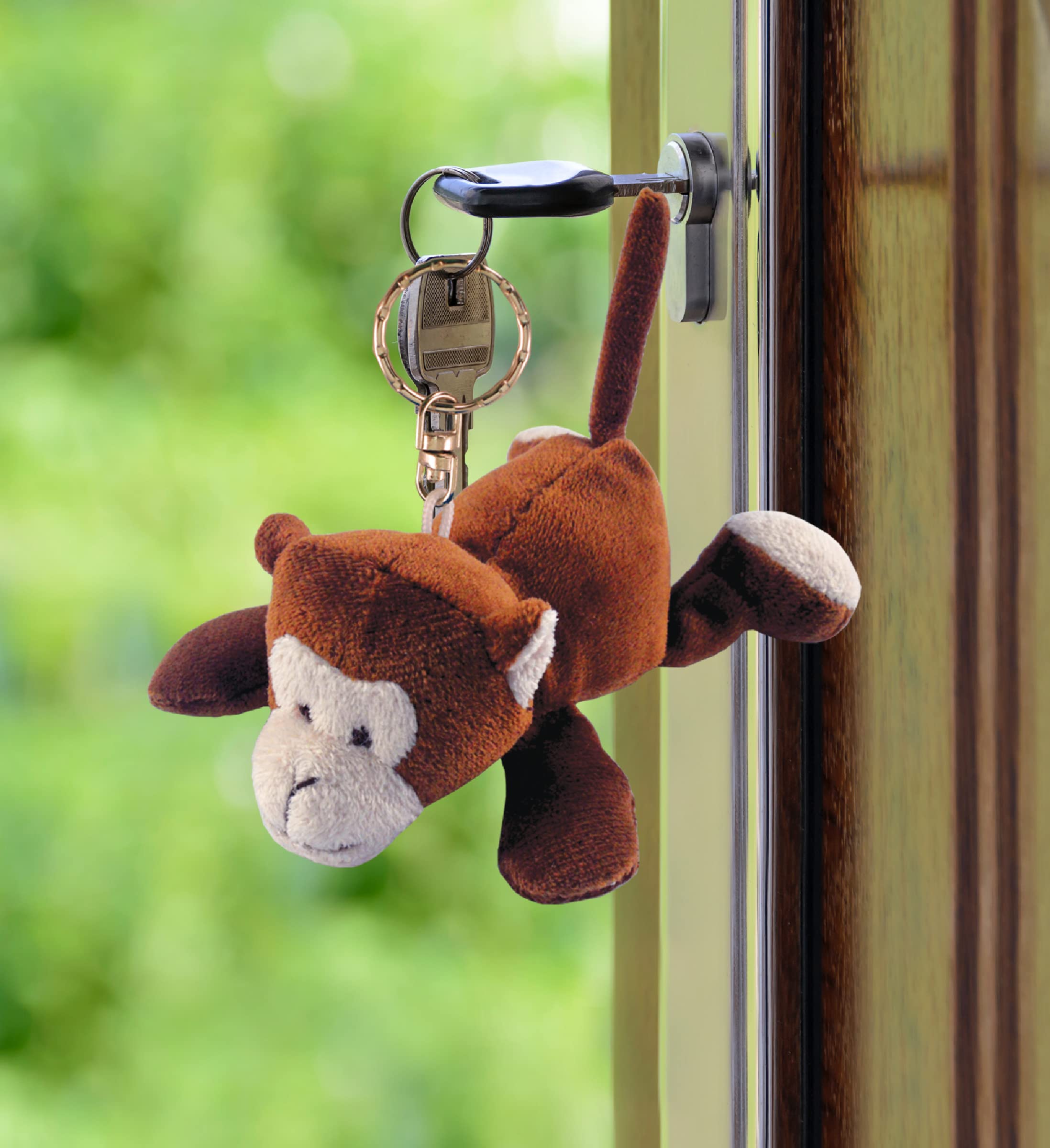 Puzzled Monkey Plush Keychain Stuffed Animal Toy - Soft Wild Life Animal Brown Chimp Charm Keyring, Cute Decorative Plush Toy Accessory Fun Buddy - 4 Inches