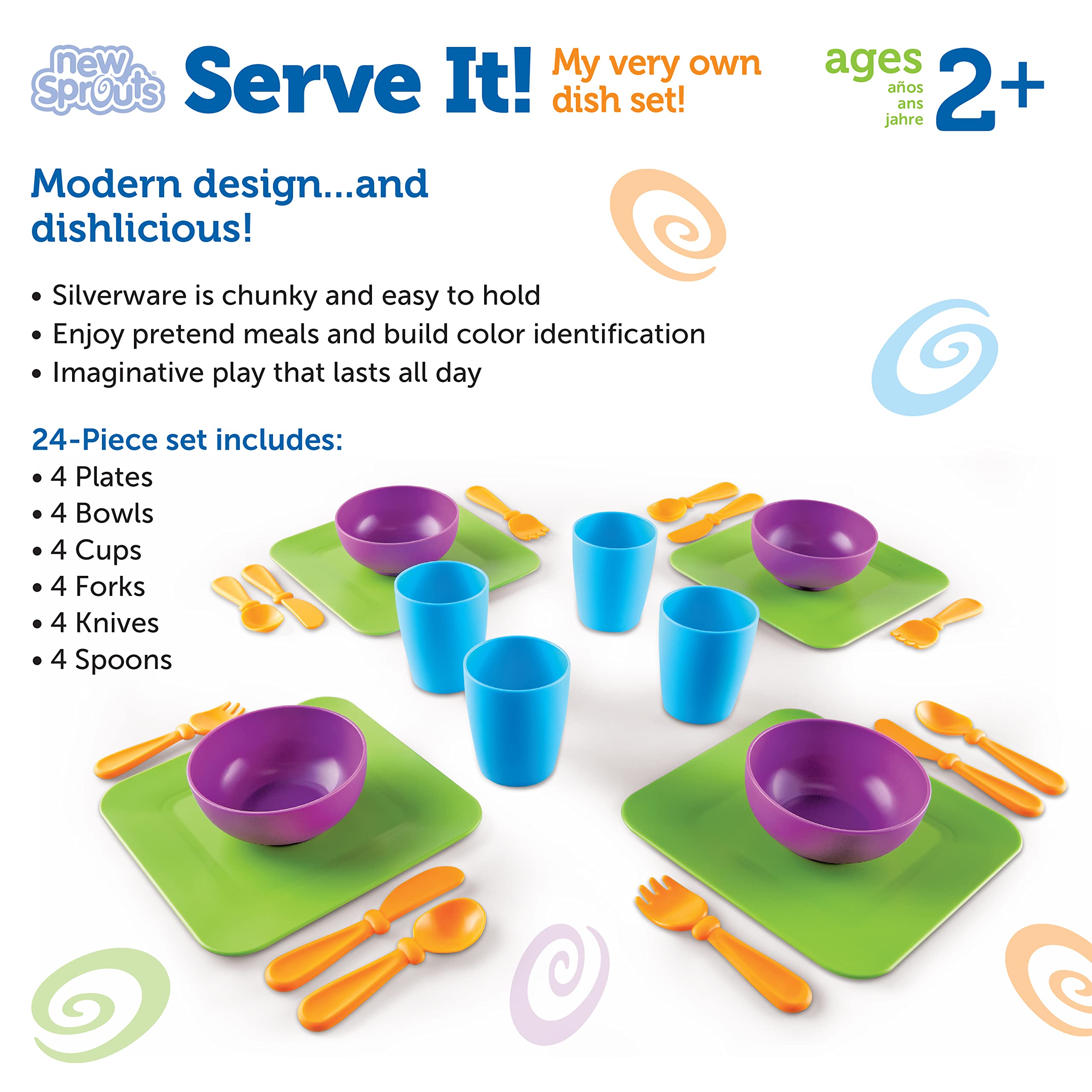 Learning Resources New Sprouts Serve It! Dish Set, Early Social Interactions, 24 Piece, Ages 2+,Multicolor,7 L x 7 W in