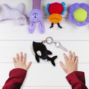 Puzzled Killer Whale Plush Keychain Stuffed Animal Toy - Soft Ocean Life Animal Black Whale Charm Keyring, Decorative Plush Toy Accessory Fun Buddy For Kids Bag - 4 Inches