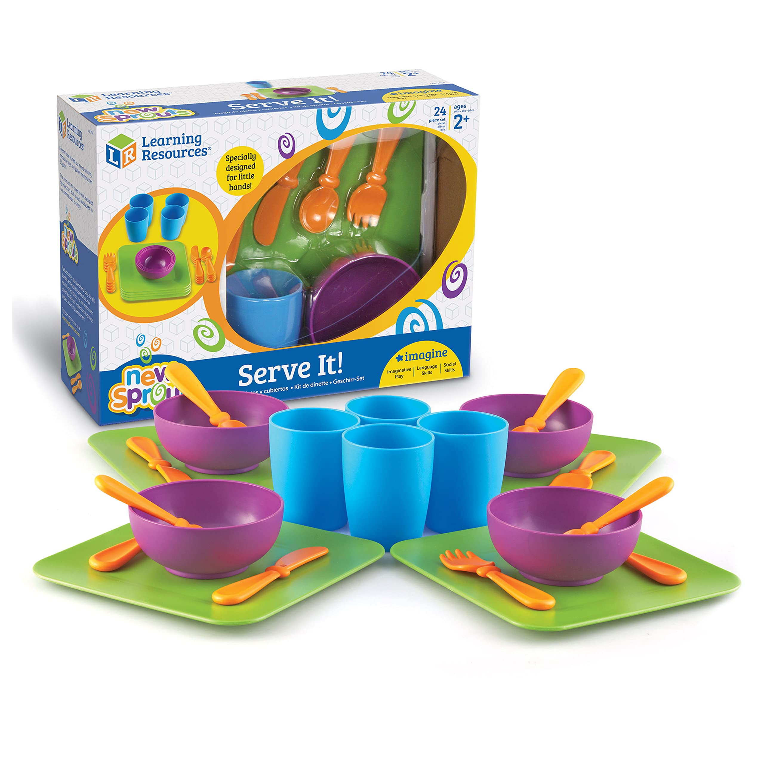 Learning Resources New Sprouts Serve It! Dish Set, Early Social Interactions, 24 Piece, Ages 2+,Multicolor,7 L x 7 W in