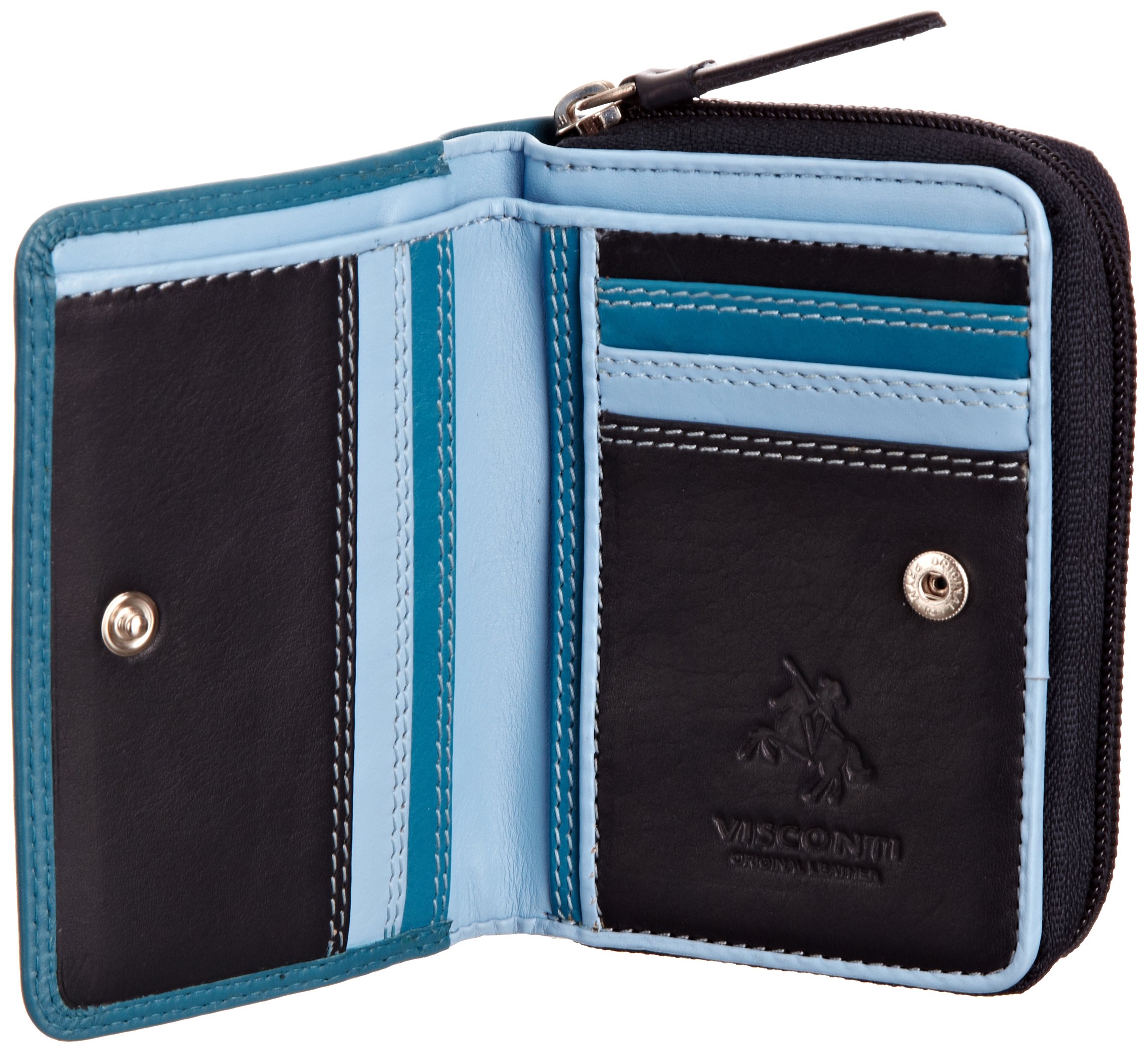 Visconti RB53 Multi Colored Navy/Prays/Sky Blue Small Bifold Soft Leather Ladies Wallet & Purse