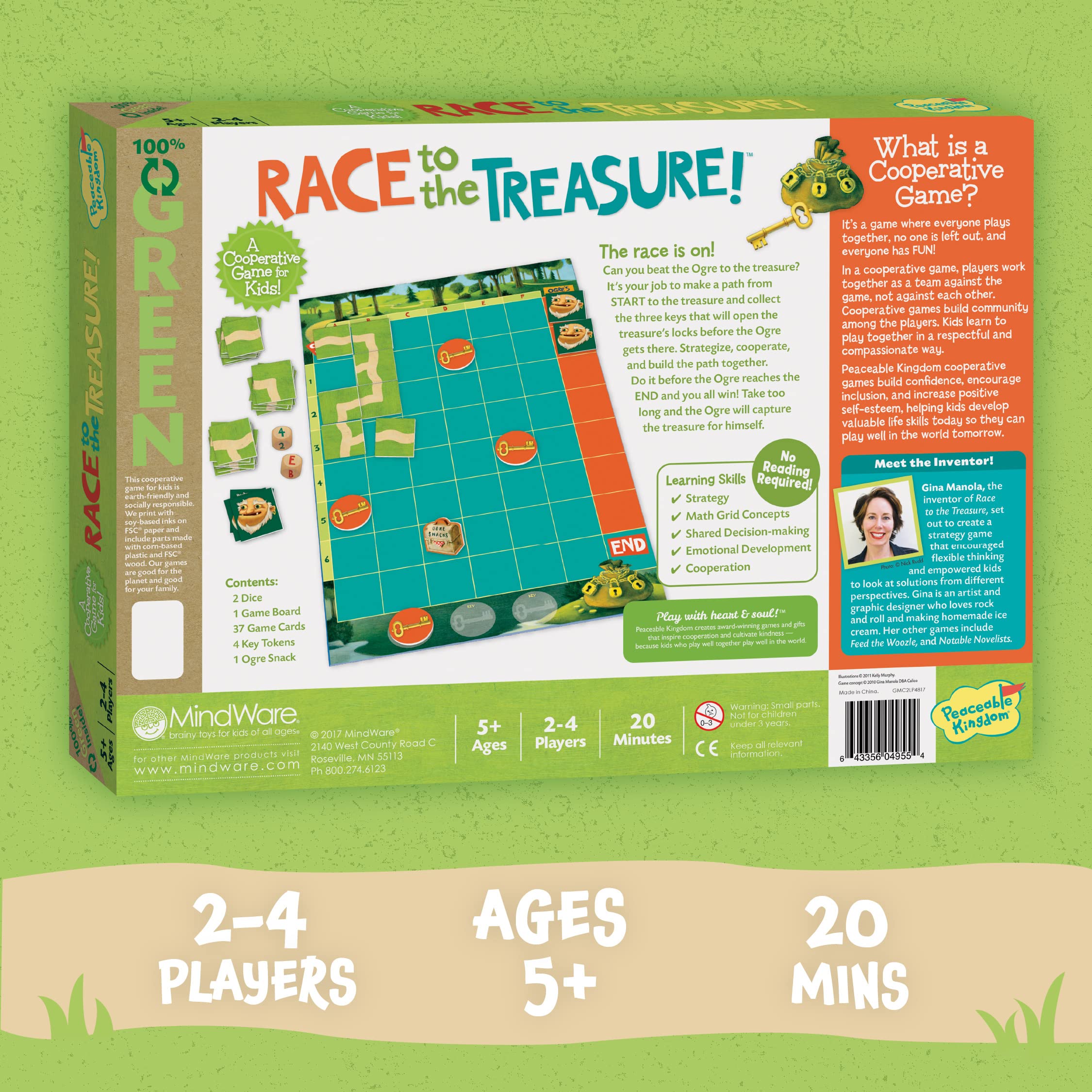 Peaceable Kingdom Race to the Treasure! Cooperative Path Building Game for 2 to 4 Kids Ages 5+