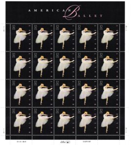 usps american ballet (sheet of 20) 32 cent postage stamps 1998 scott #3237