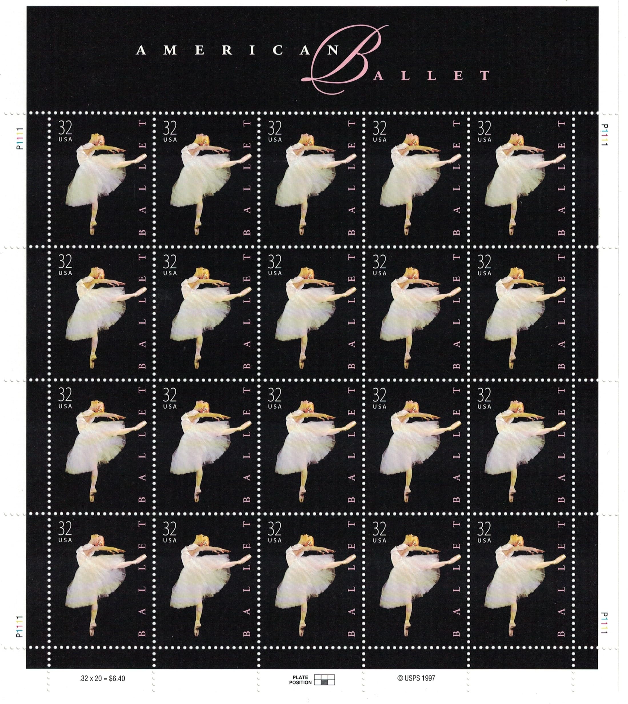 USPS American Ballet (Sheet of 20) 32 Cent Postage Stamps 1998 Scott #3237