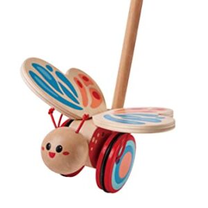 Award Winning Hape Butterfly Wooden Push and Pull Walking Toy, L: 6.3, W: 5.8, H: 22.2 inch, Red