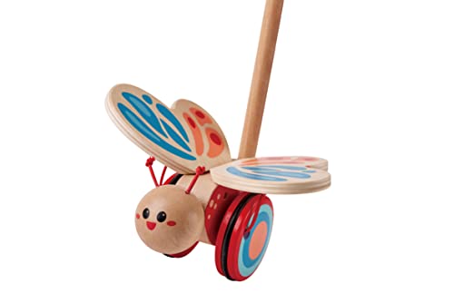 Award Winning Hape Butterfly Wooden Push and Pull Walking Toy, L: 6.3, W: 5.8, H: 22.2 inch, Red