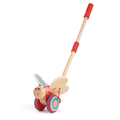 Award Winning Hape Butterfly Wooden Push and Pull Walking Toy, L: 6.3, W: 5.8, H: 22.2 inch, Red