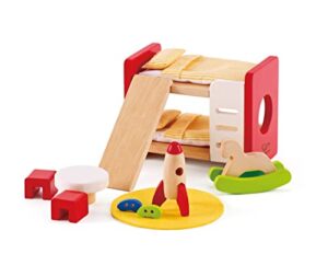 hape wooden doll house furniture children's room with accessories| 1:12 scales miniature dollhouse furniture