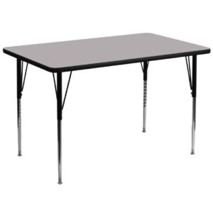 flash furniture wren 36''w x 72''l rectangular grey thermal laminate activity table - standard height adjustable legs