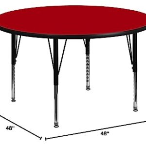 Flash Furniture Wren 48'' Round Red Thermal Laminate Activity Table - Height Adjustable Short Legs