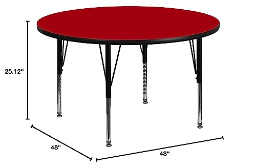 Flash Furniture Wren 48'' Round Red Thermal Laminate Activity Table - Height Adjustable Short Legs