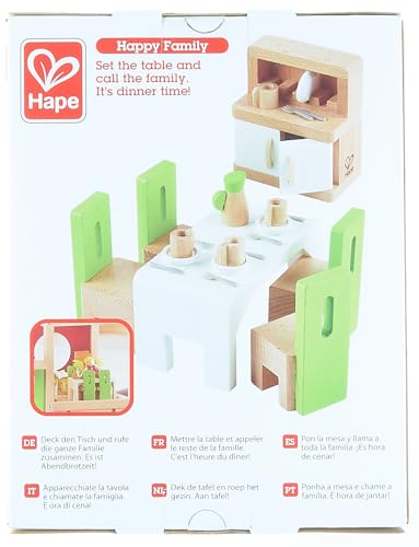 Hape Wooden Doll House Furniture Dining Room Set with Accessories| 1:12 Scales Miniature Dollhouse Furniture