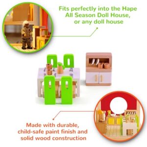 Hape Wooden Doll House Furniture Dining Room Set with Accessories| 1:12 Scales Miniature Dollhouse Furniture