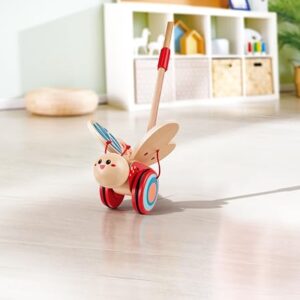 Award Winning Hape Butterfly Wooden Push and Pull Walking Toy, L: 6.3, W: 5.8, H: 22.2 inch, Red