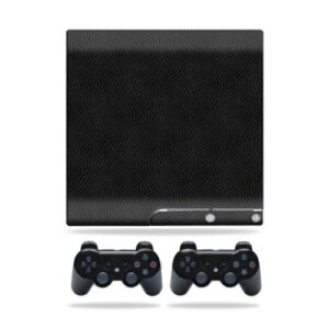 mightyskins skin compatible with sony playstation 3 ps3 slim skins + 2 controller skins sticker black leather