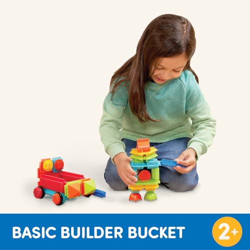 Battat- Bristle Blocks- STEM Interlocking Building Blocks- 50 pc Playset- Developmental Toys for Toddlers & Kids- Basic Builder Bucket- 2 Years +