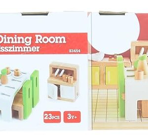 Hape Wooden Doll House Furniture Dining Room Set with Accessories| 1:12 Scales Miniature Dollhouse Furniture