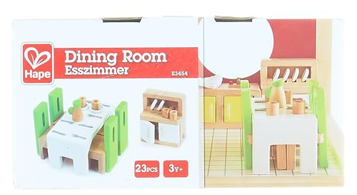 Hape Wooden Doll House Furniture Dining Room Set with Accessories| 1:12 Scales Miniature Dollhouse Furniture