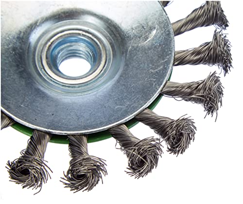 Bosch 2608622109 Conical Brush Knotted Wire 0.35mm, 115mm x M14, Inox, Silver/Green