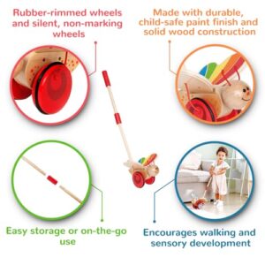 Award Winning Hape Butterfly Wooden Push and Pull Walking Toy, L: 6.3, W: 5.8, H: 22.2 inch, Red