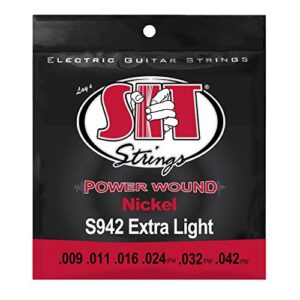 sit strings power wound nickel electric guitar strings (s.i.t.), extra light 9-42, s942