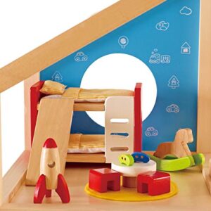 Hape Wooden Doll House Furniture Children's Room with Accessories| 1:12 Scales Miniature Dollhouse Furniture