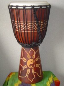 20" x 10-11" deep carved djembe bongo drum yin & yang with free cover, model # 50m19