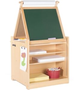 guidecraft desk to easel art cart - folding art easel for kids, craft storage center with chalkboard and whiteboard | toddler art and activity desk with fabric storage bins | wooden classroom easel