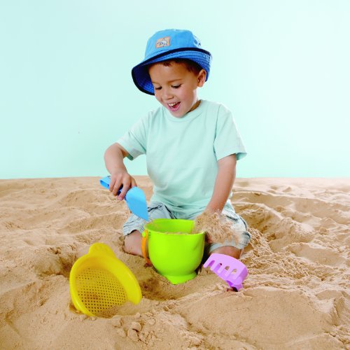 Hape Beach Basics Sand Toy Set Including Bucket Sifter, Rake, and Shovel Toys| Sand Toy Playset for Toddlers 18M+